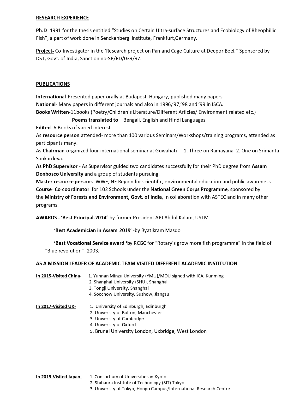 Short CV – Dr Balendra Kumar Das